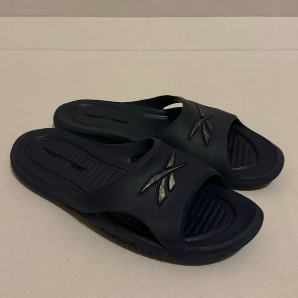 Reebok | Shoes | Reebok Navy Blue And Silver Rubber Sandal Slides ...